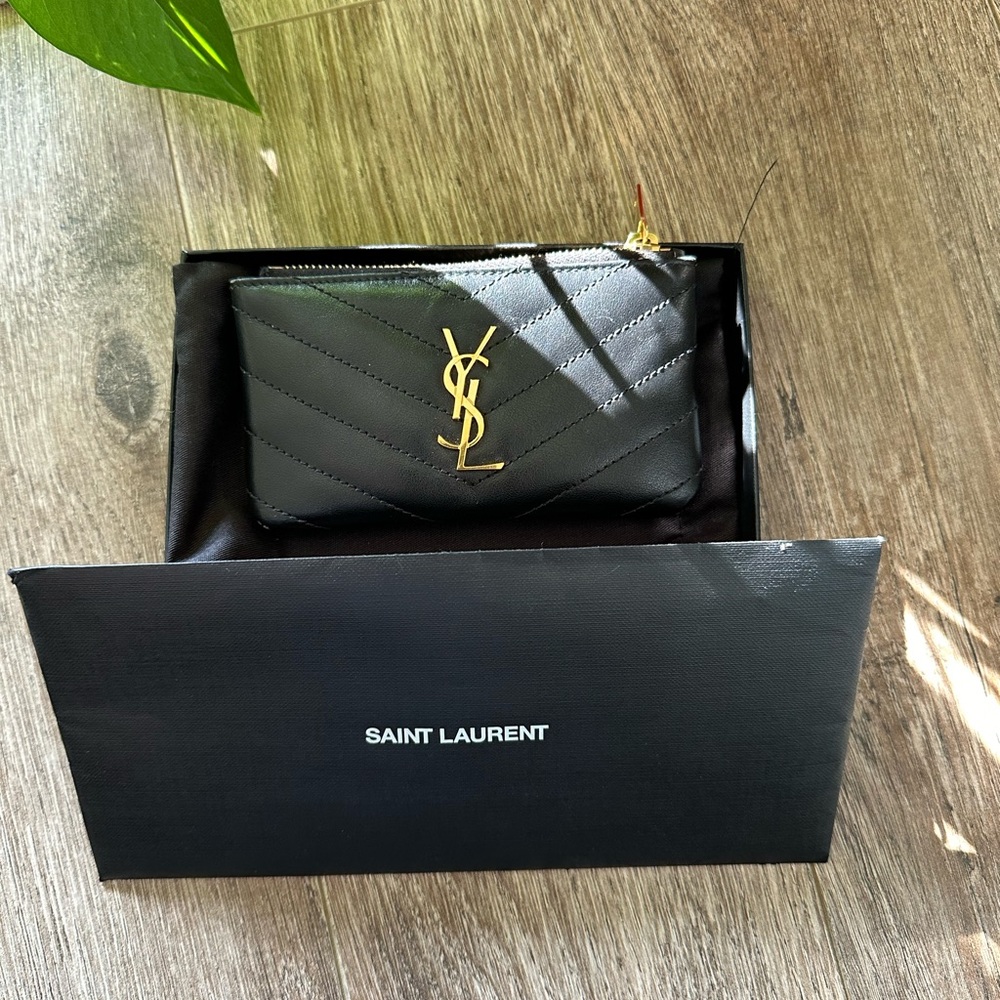 Authentic Ysl Monogram Quilted Leather Key Pouch - Gem